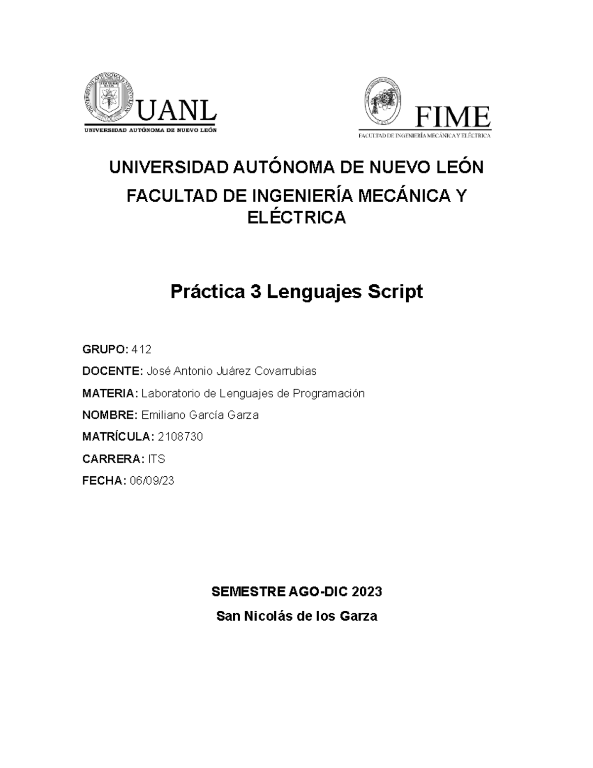 LLP Practica 3 2108730 - Lenguajes De Programación Y Laboratorio ...