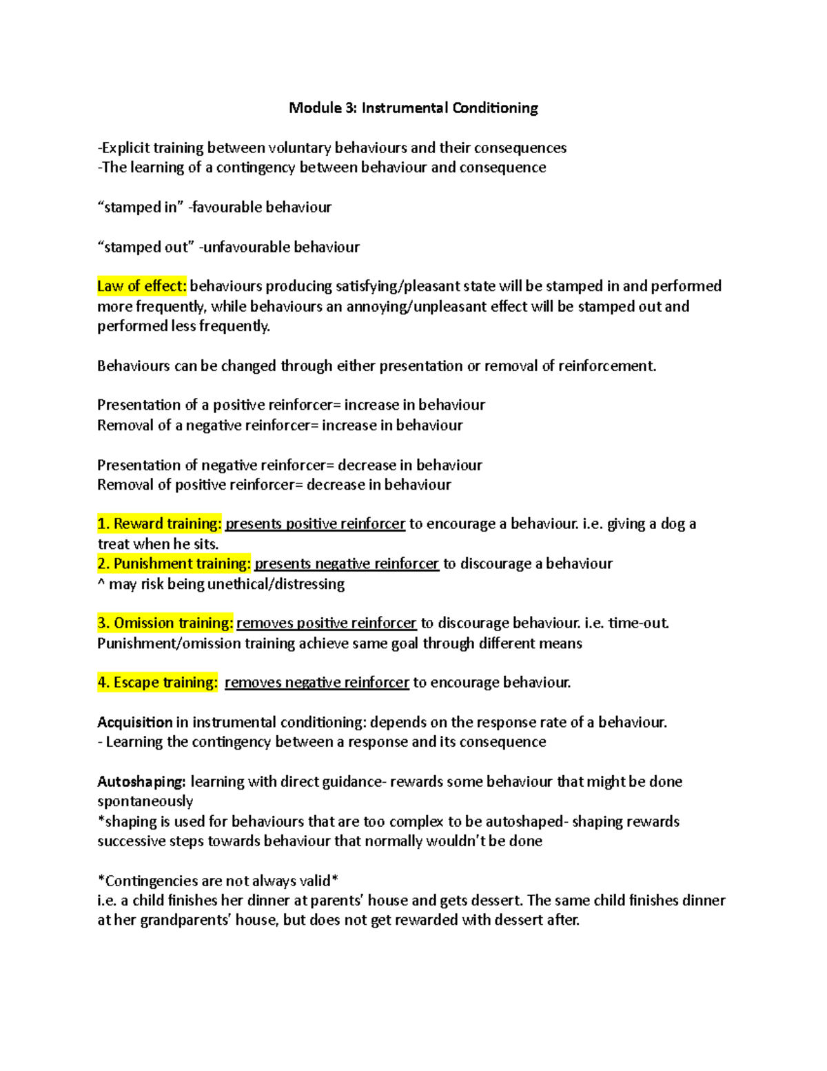 Psych Module 3 Notes - Module 3: Instrumental Conditioning -Explicit ...