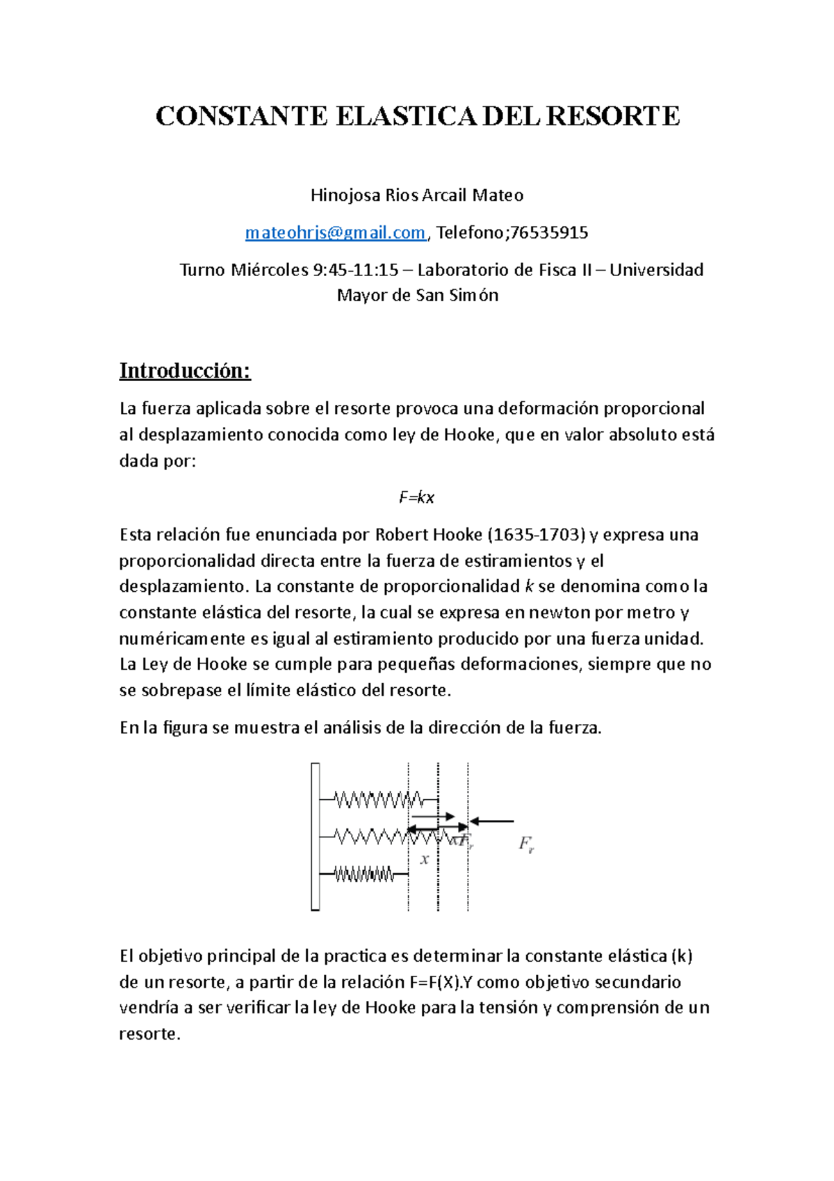 Constante Elastica DEL Resorte - CONSTANTE ELASTICA DEL RESORTE ...