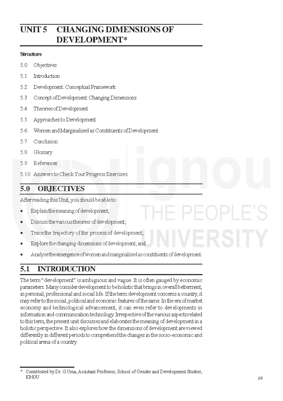 Unit-5 - Nice - UNIT 5 CHANGING DIMENSIONS OF DEVELOPMENT* Structure 5 Objectives 5 Introduction ...