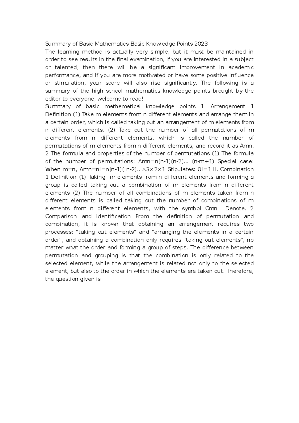 Summary of Basic Mathematics Basic Knowledge Points 2023 - The following is a summary of the ...