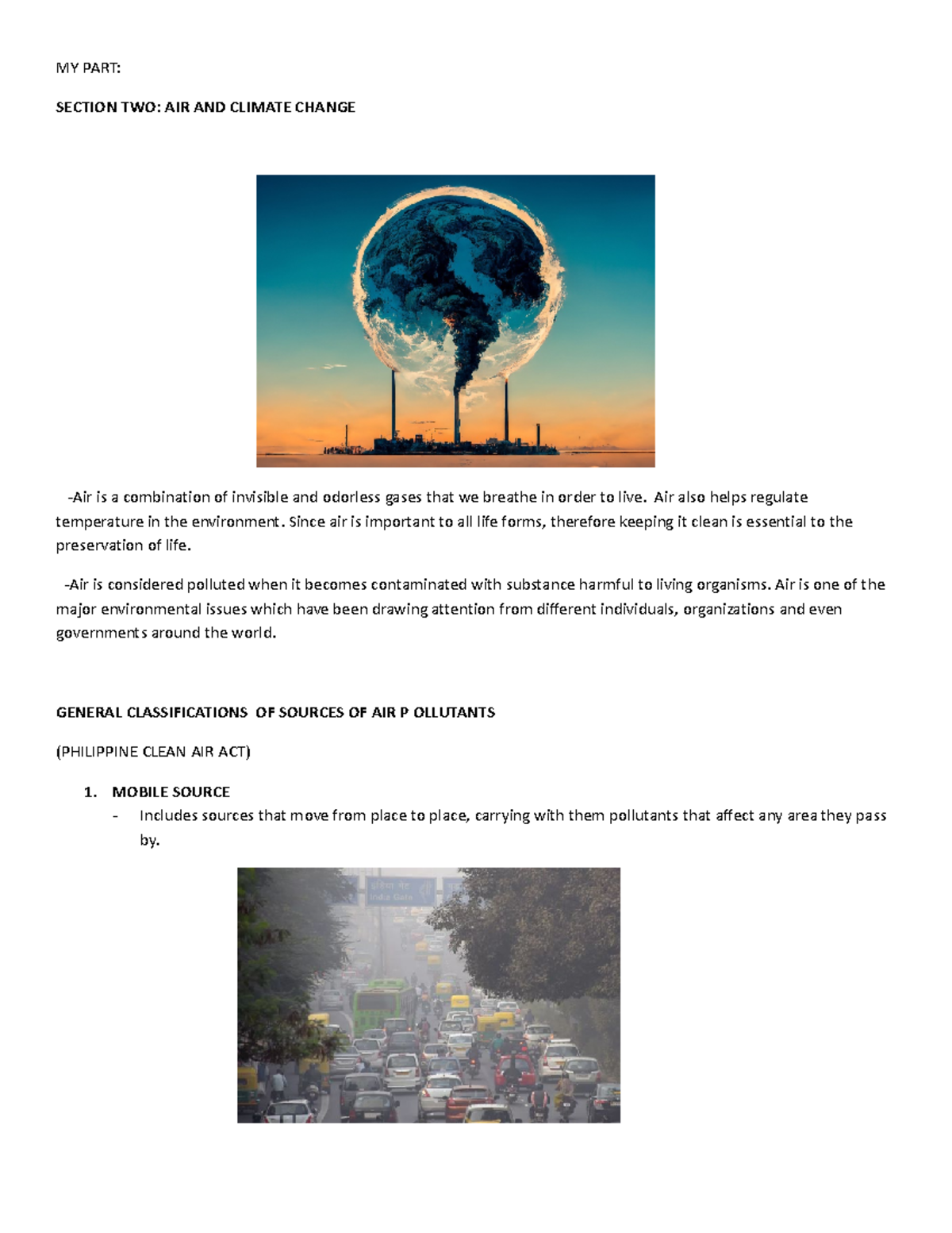 AIR AND Climate Change - Environmental - MY PART: SECTION TWO: AIR AND ...