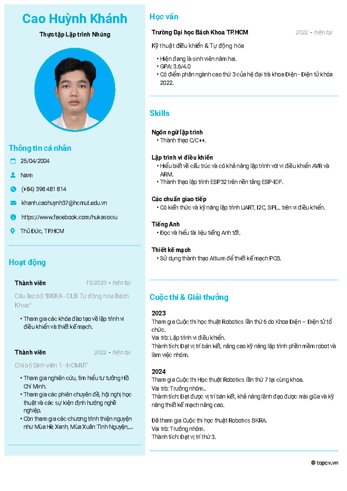 CV Cao Huỳnh Khánh - Embedded Software VN - Cao Huỳnh Khánh Thực tập ...