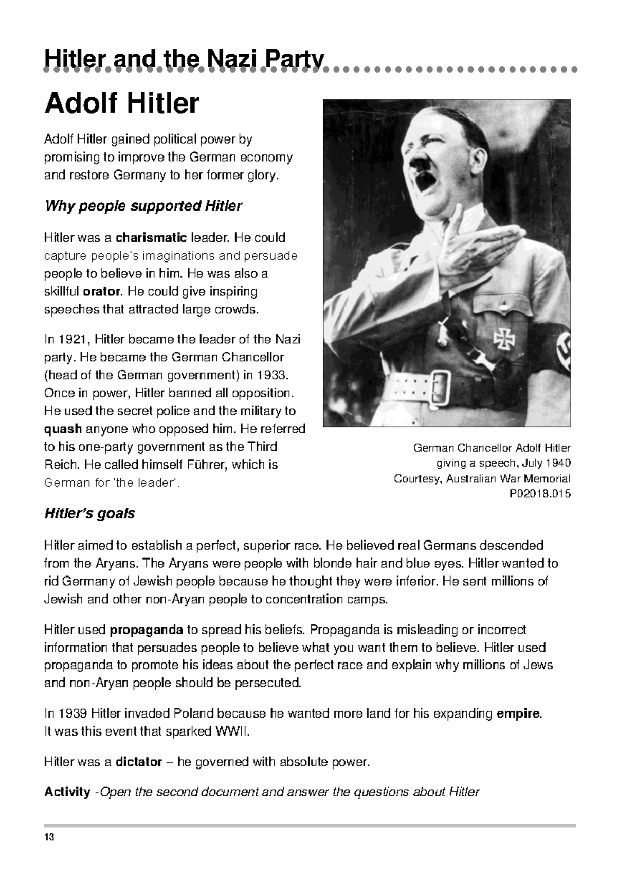 Adolf Hitler and the Nazi Party Information - 13 Hitler and the Nazi ...