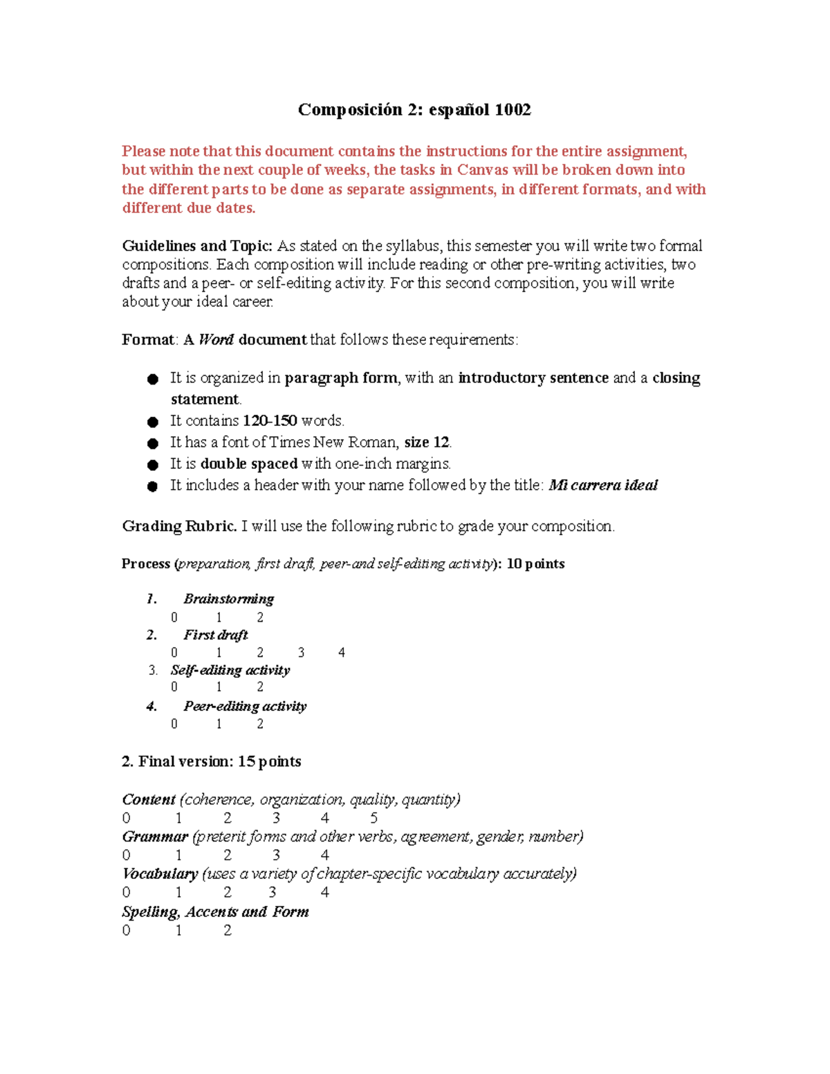Composición 2 (1002) Spanish H.W - Composición 2: español 1002 Please ...