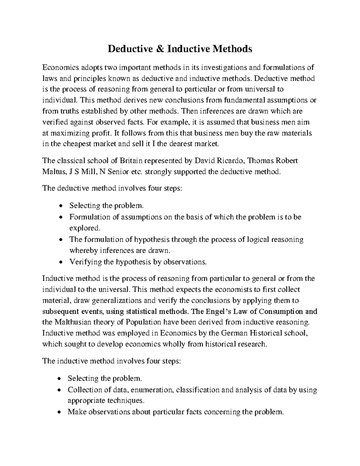 Deductive & Inductive Method - Deductive & Inductive Methods Economics ...