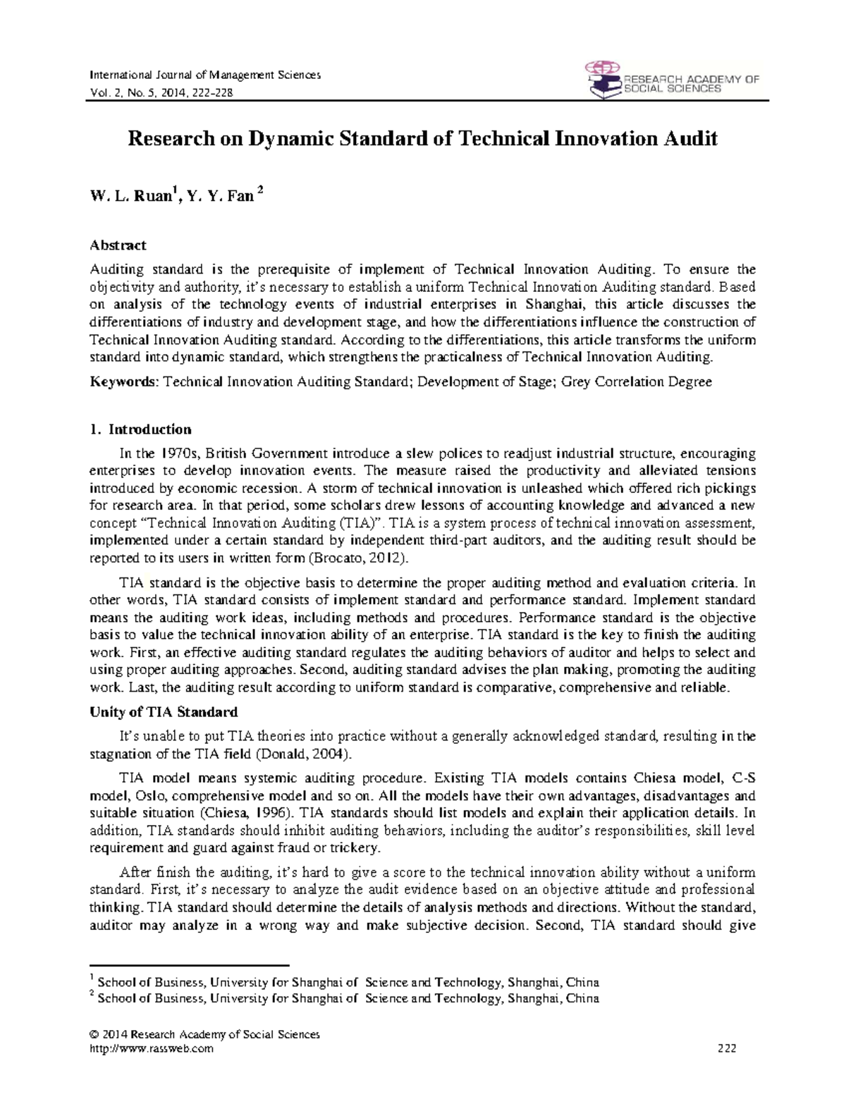 Research on Dynamic Standard of Technica - © 2014 Research Academy of ...