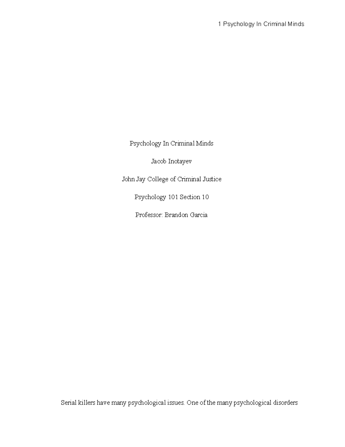 Psychology In Media Paper - Psychology In Criminal Minds Jacob Inotayev ...