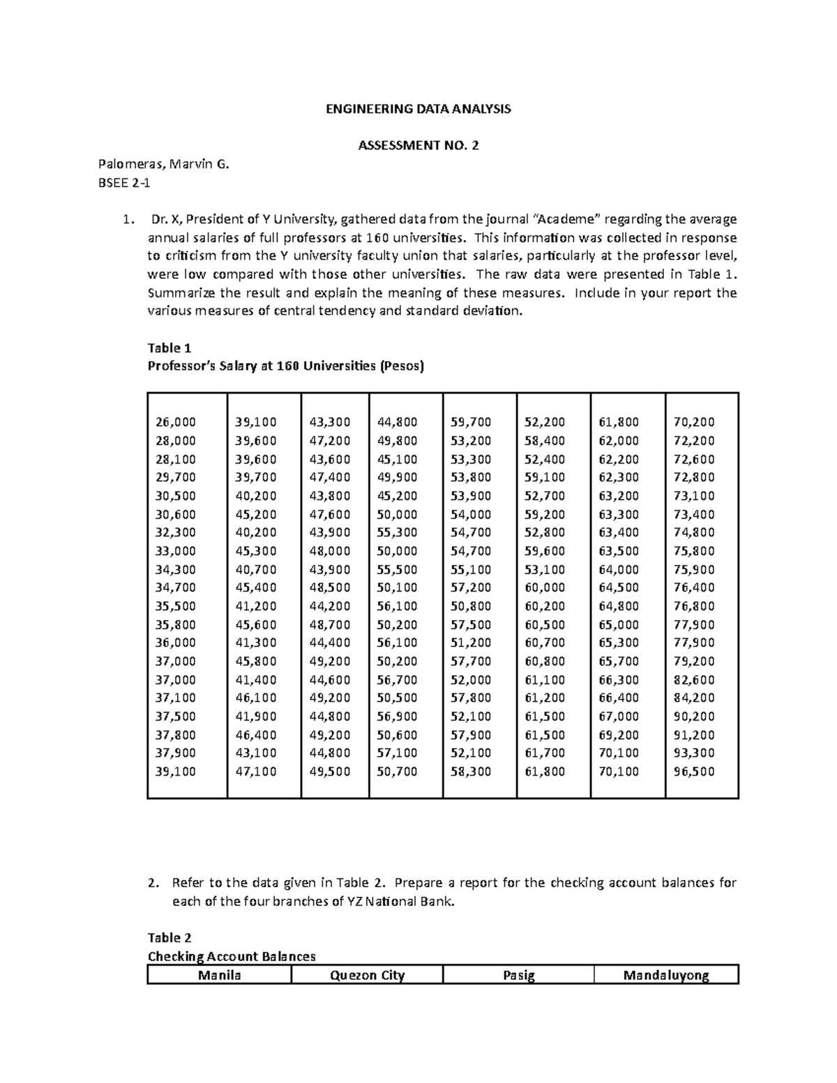 Assessment 2 Engineering Data Analysis - ENGINEERING DATA ANALYSIS Dr ...