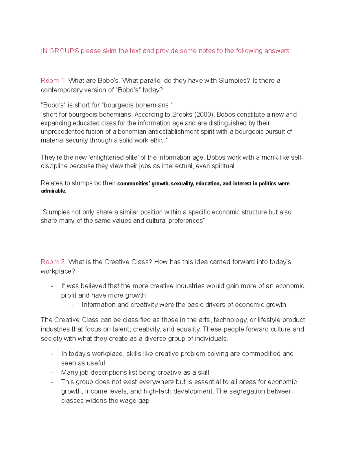 Media Analysis Slumpy Class - IN GROUPS please skim the text and ...