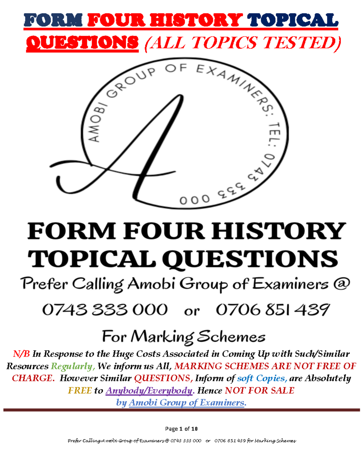F4 HIST TQ - history - Page 1 of 10 FORM FOUR HISTORY TOPICAL QUESTIONS ...