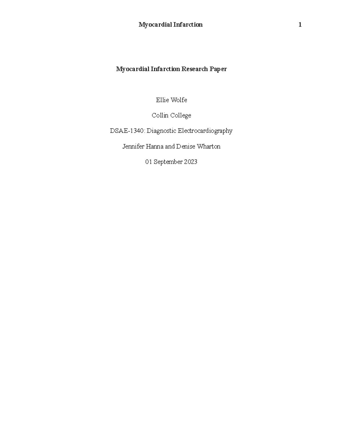 Research Paper for PCT - Myocardial Infarction Research Paper Ellie ...