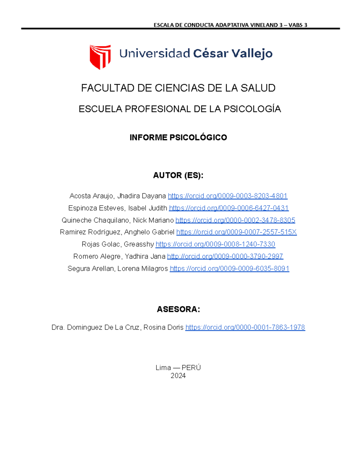 Informe Final Vineland 3 - VABS 3 (2) - ESCALA DE CONDUCTA ADAPTATIVA ...