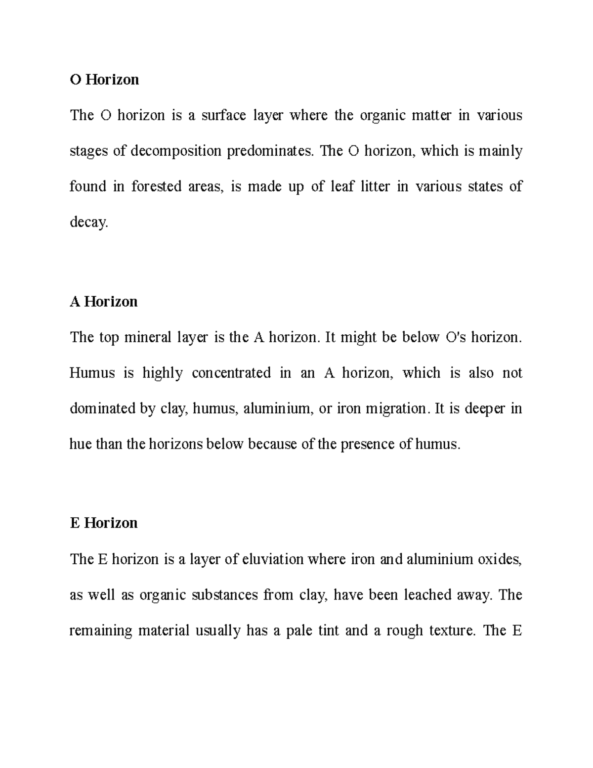 O Horizon - practice materials - O Horizon The O horizon is a surface ...