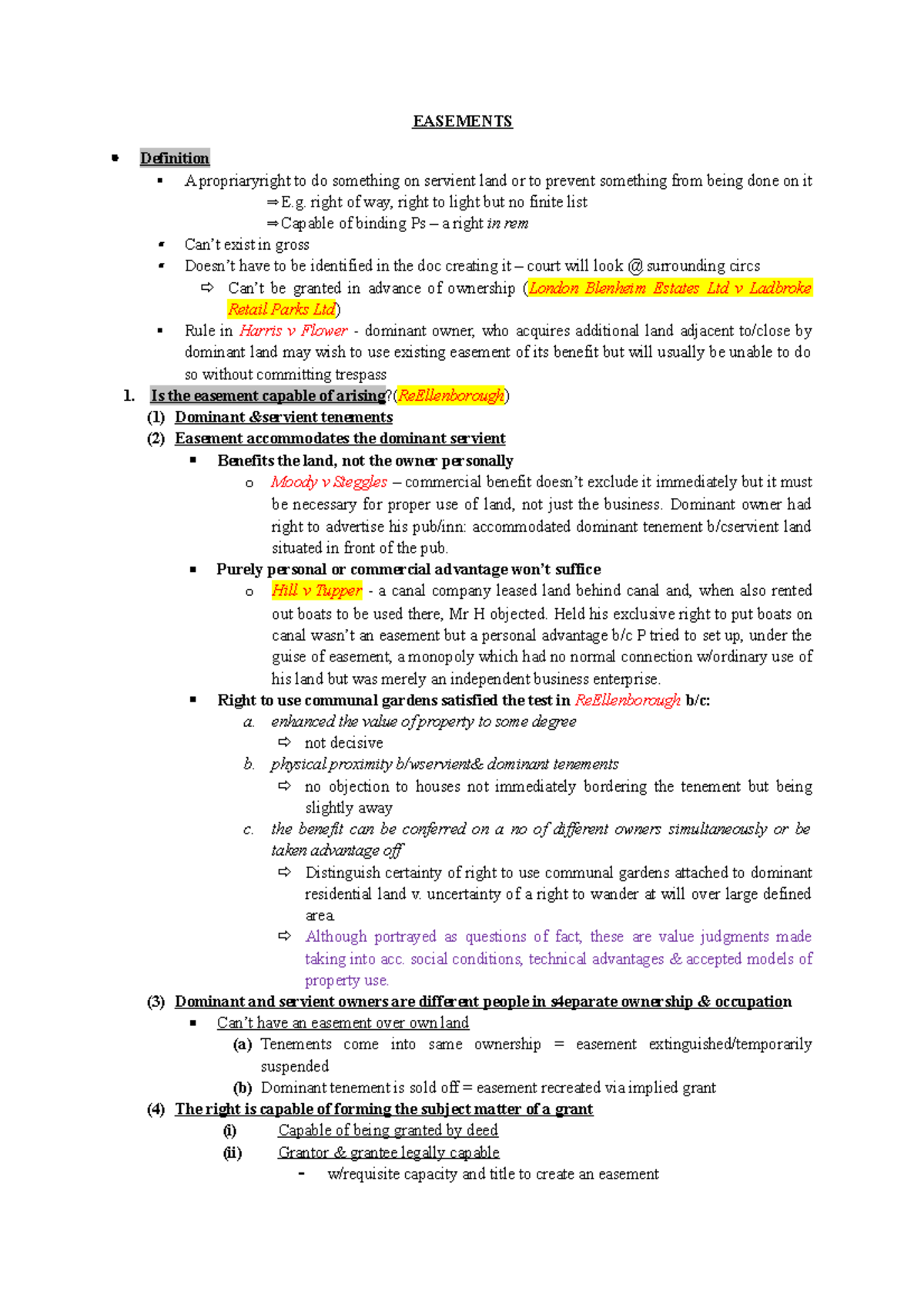 Easements - Lecture notes 4 - EASEMENTS Definition A propriaryright to ...