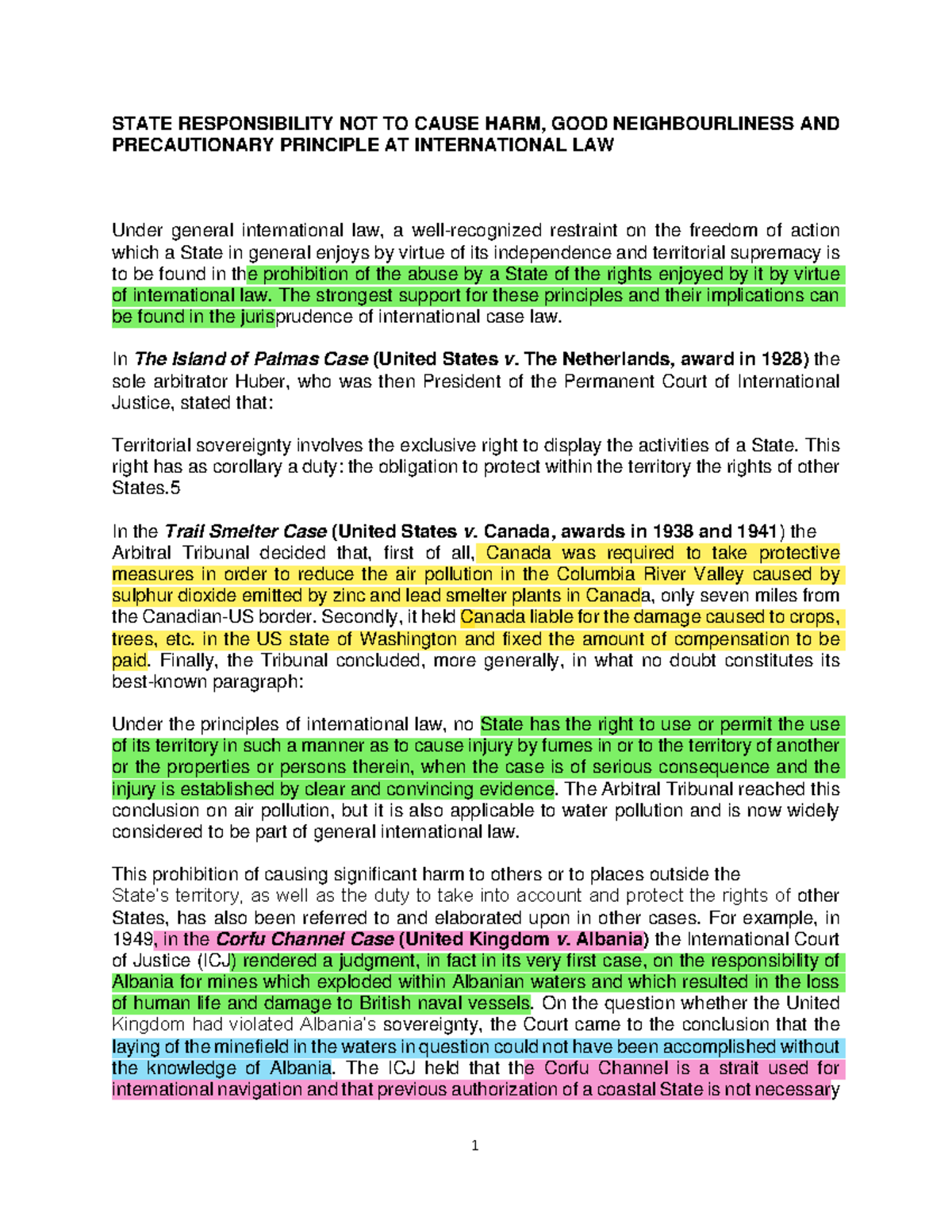 11967991 - STATE RESPONSIBILITY NOT TO CAUSE HARM, GOOD NEIGHBOURLINESS ...