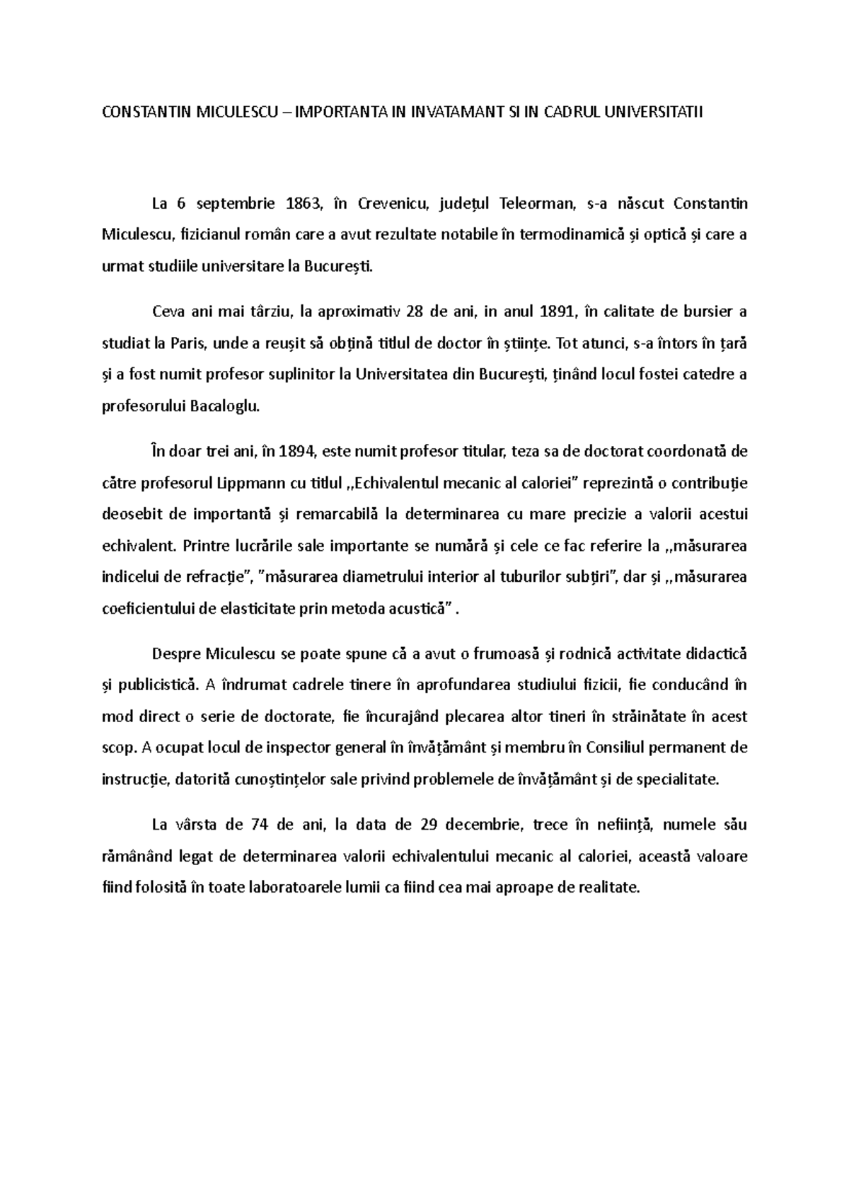 Constantin Miculescu despre viața și carieră - CONSTANTIN MICULESCU ...