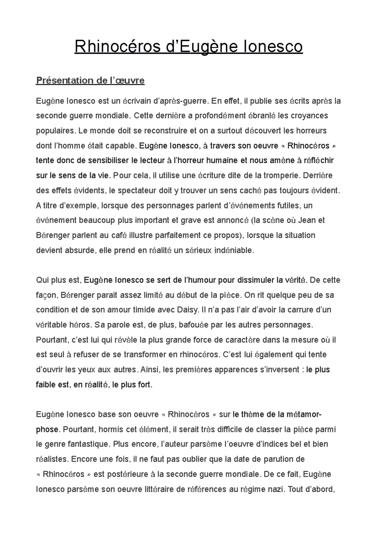 RhinocéROS D'EUGÈNE Ionesco - Rhinoc é ros d ’ Eug è ne Ionesco Pr é ...