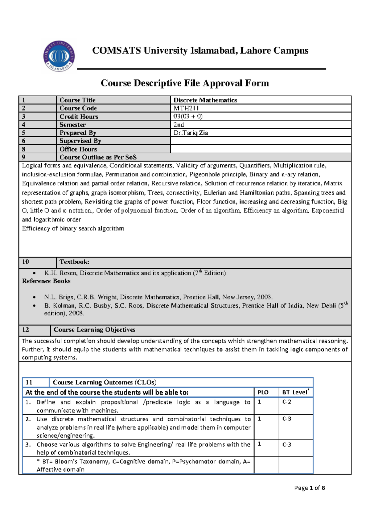 MTH211 Discrete Mathematics - COMSATS University Islamabad, Lahore ...