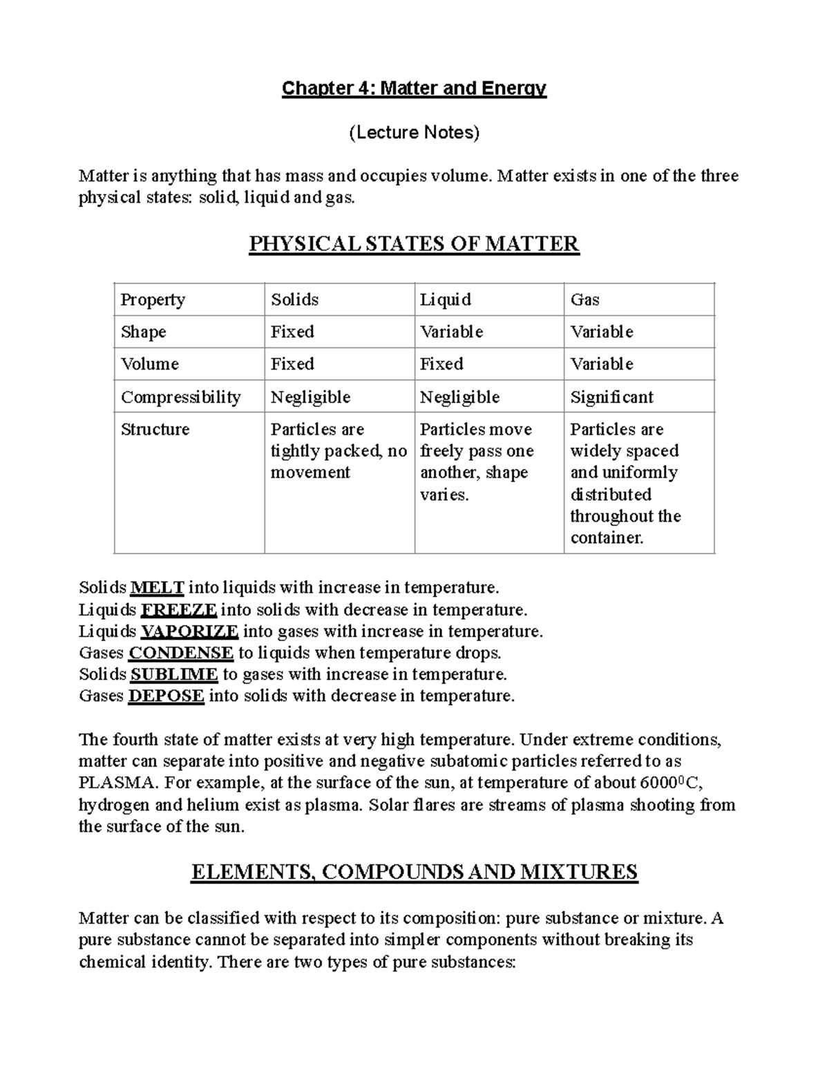 Chapter 4 Notes Energy - Chapter 4: Matter and Energy (Lecture Notes ...