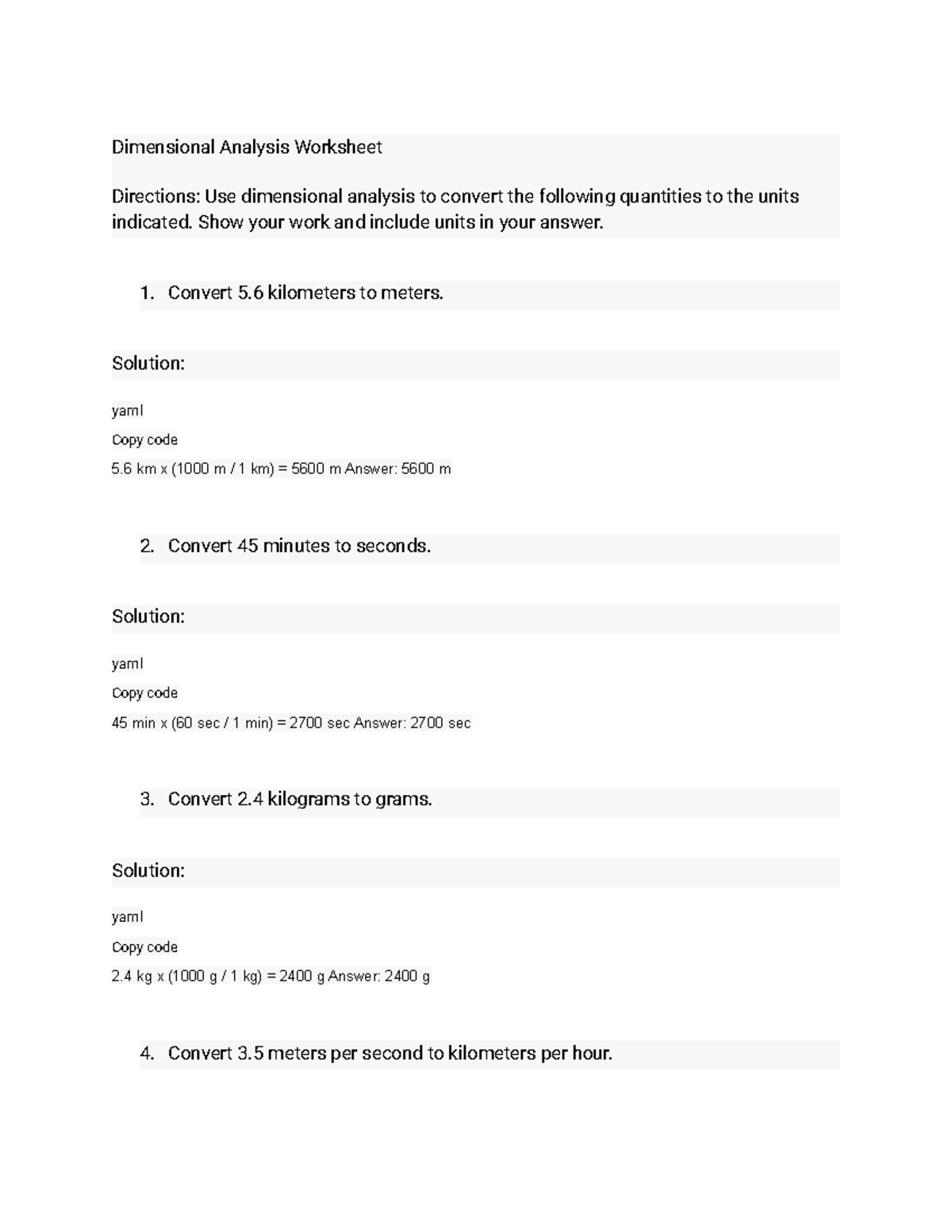 Dimensional Analysis Worksheet - Dimensional Analysis Worksheet ...