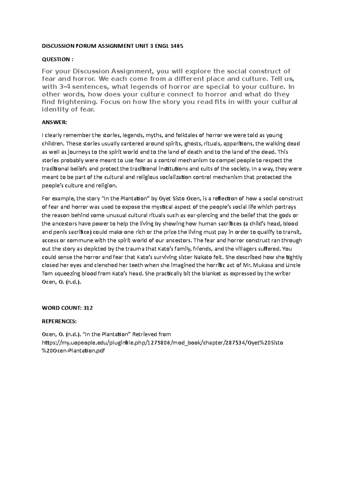 Discussion Forum Assignment UNIT 3 ENGL 1405 - DISCUSSION FORUM ...