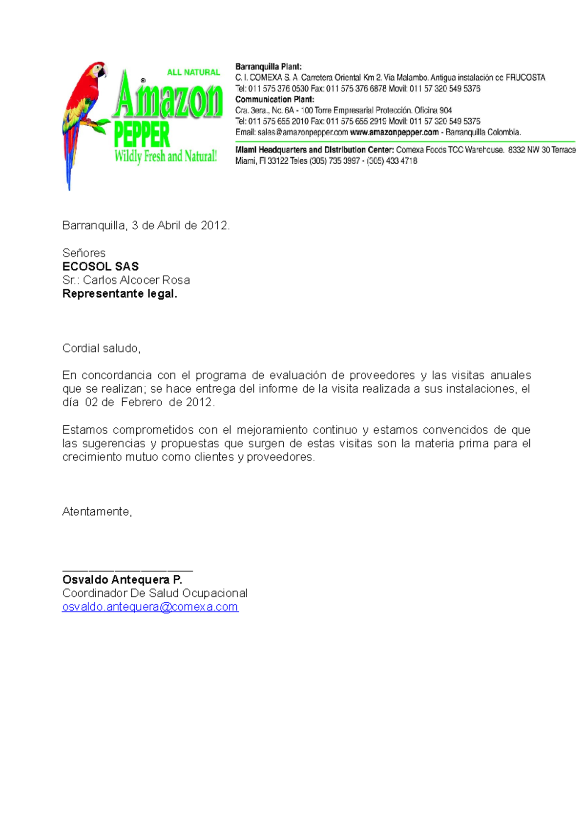 Informe Visita Ecosol - Nota: 75 - Ambiental - UAN - Studocu