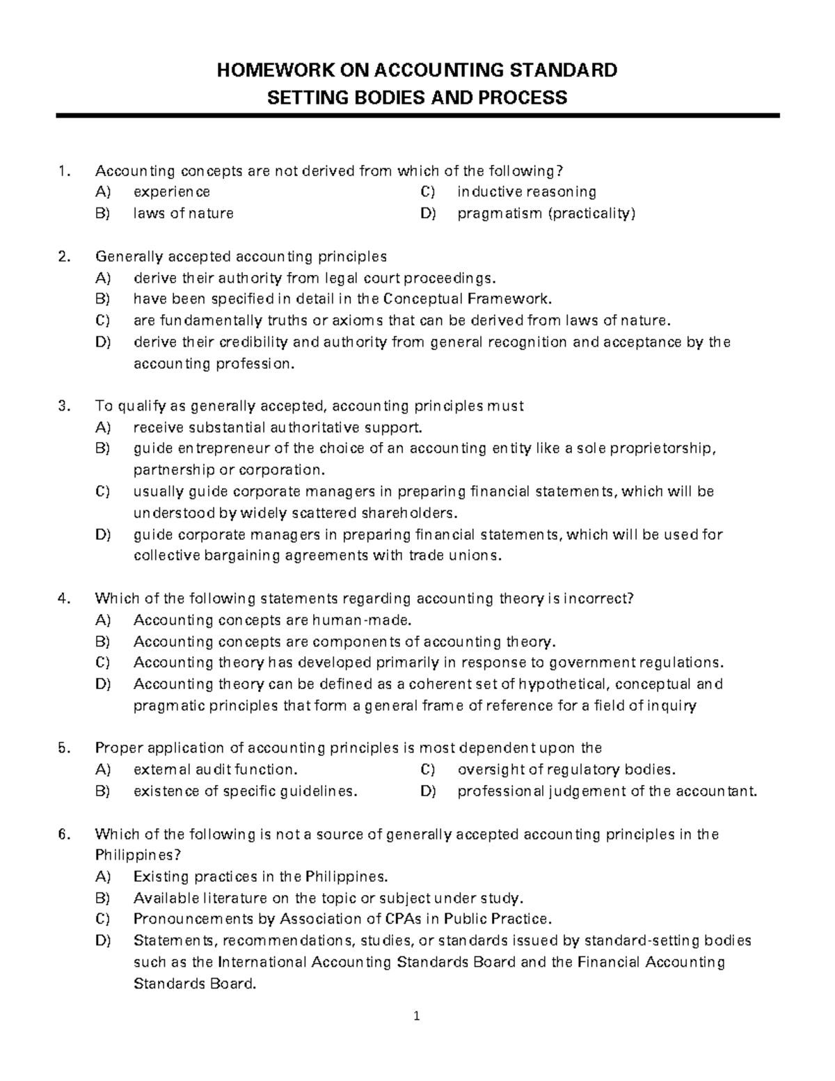 HW Accounting Standard Setting Bodies and Process - HOMEWORK ON ...