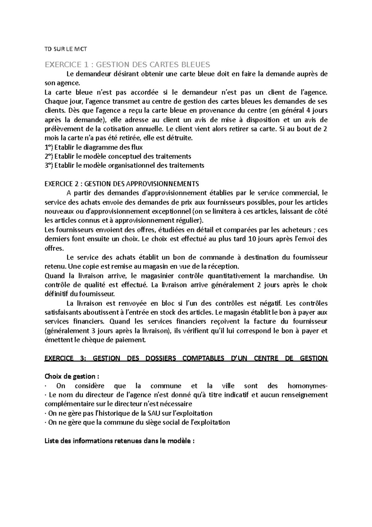 TD SUR LES MCT ET MCD - VERIFIER LES ACQUIS DANS L'ELABORATION DES ...