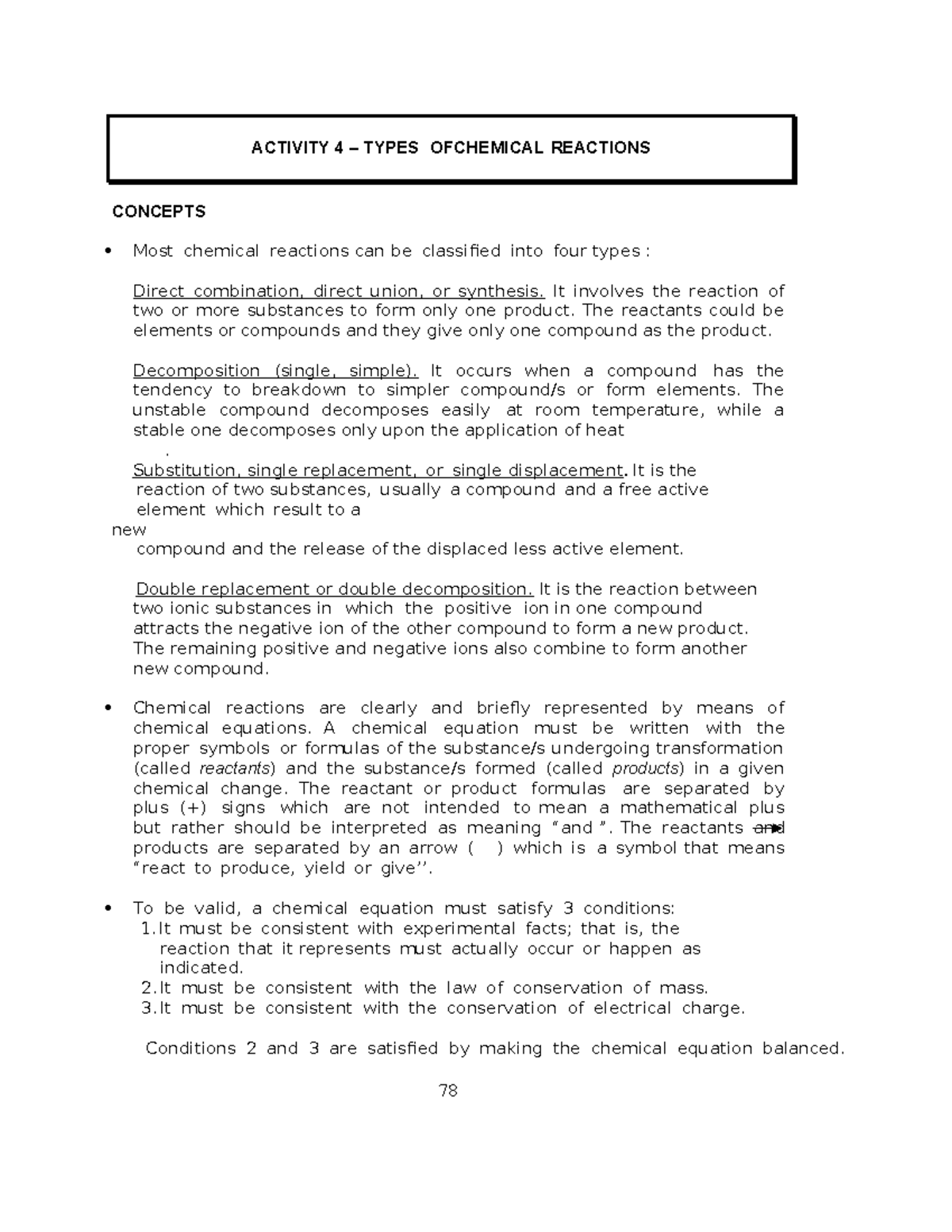 Activity 4-Typesof Chemical Reactions - CONCEPTS Most chemical ...