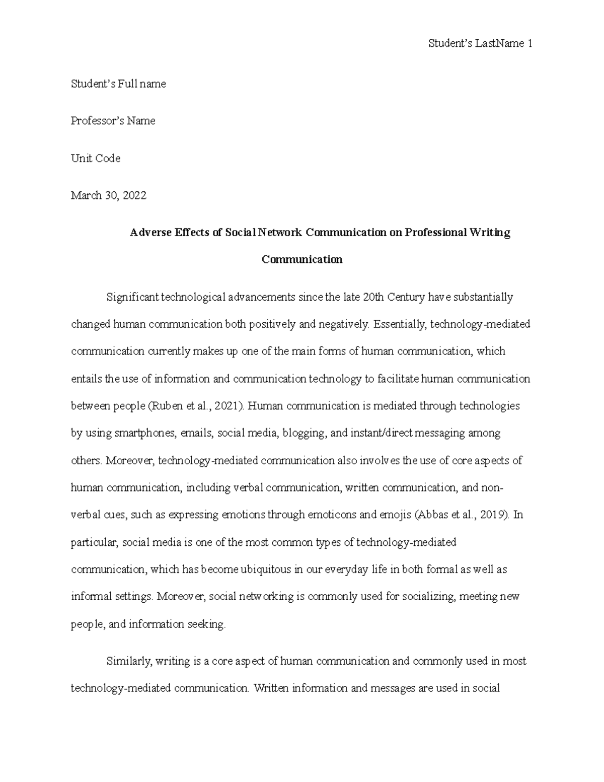 Adverse Effects of Social Network Communication on Professional Writing ...