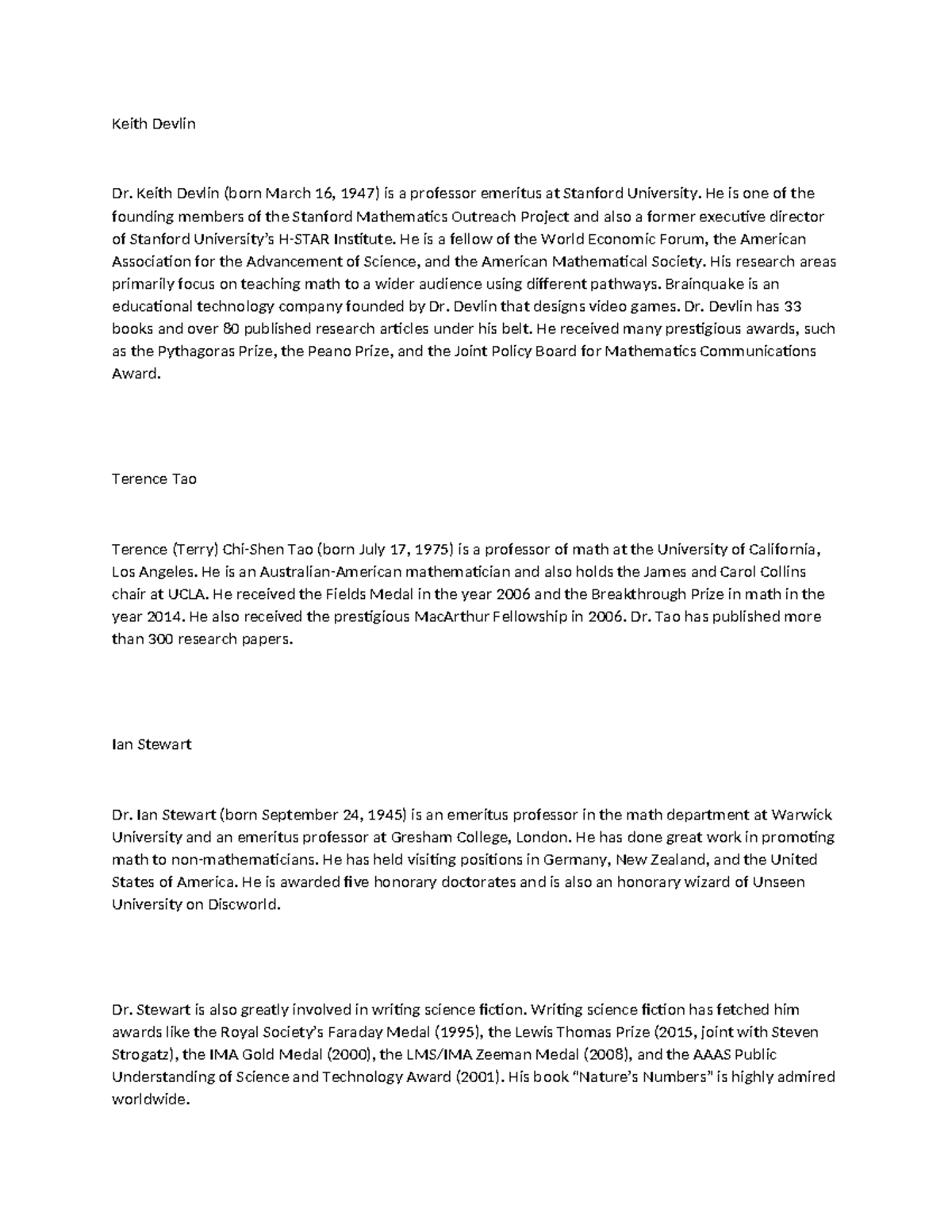Mathematician - A project presented - Keith Devlin Dr. Keith Devlin ...