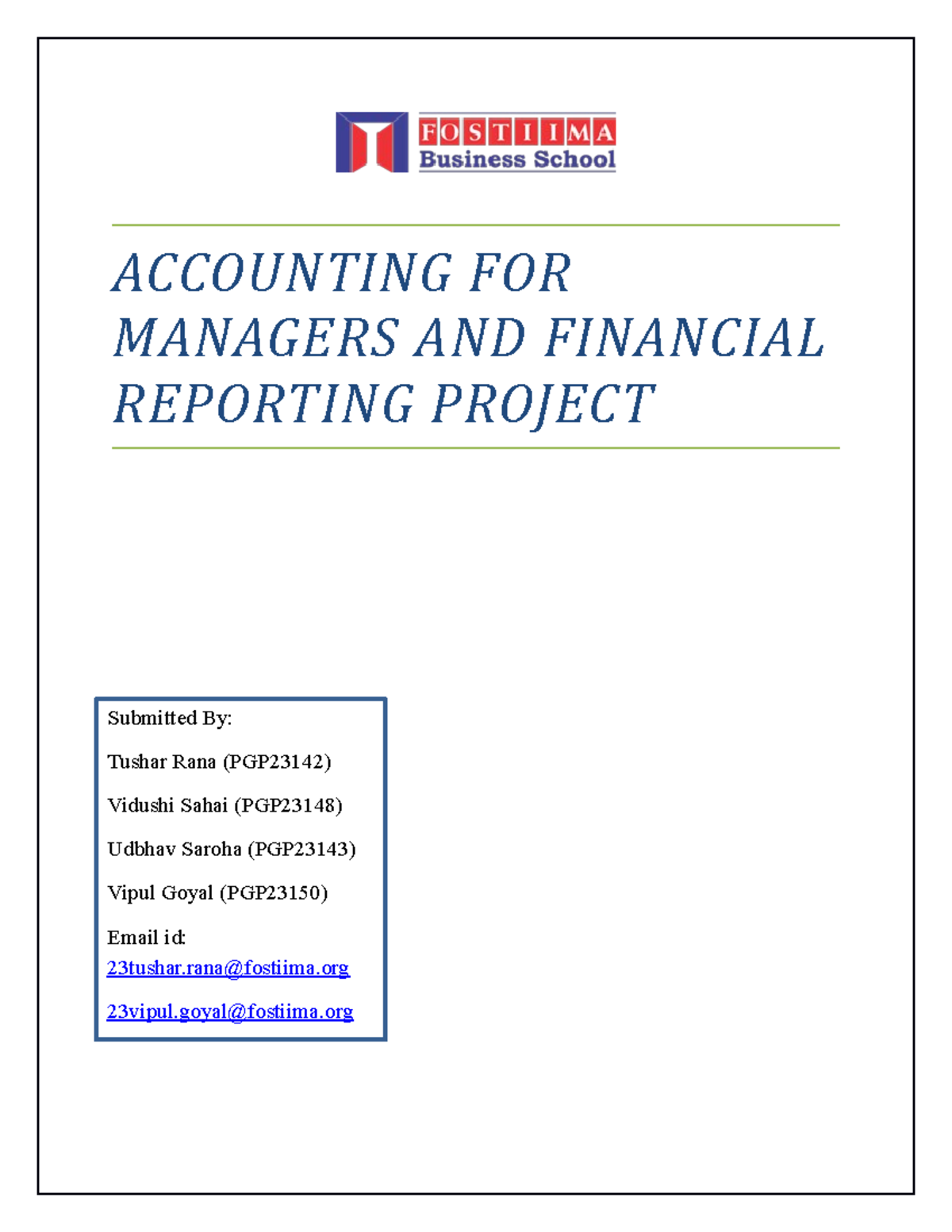 Accounting For Managers and Financial Reporting project - ACCOUNTING ...