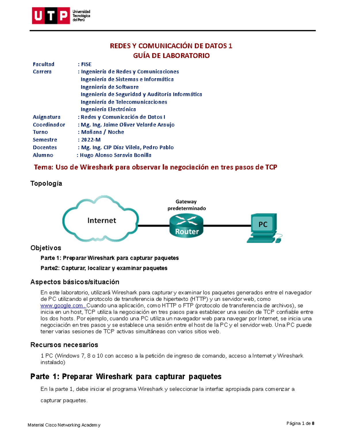 Tarea-S12 - laboratorio - REDES Y COMUNICACIÓN DE DATOS 1 GUÍA DE LABORATORIO Facultad : FISE ...