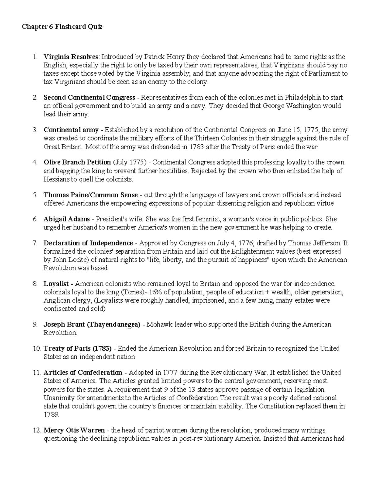 Apush Flashcards Chapter 6 - American Revolution - Chapter 6 Flashcard ...