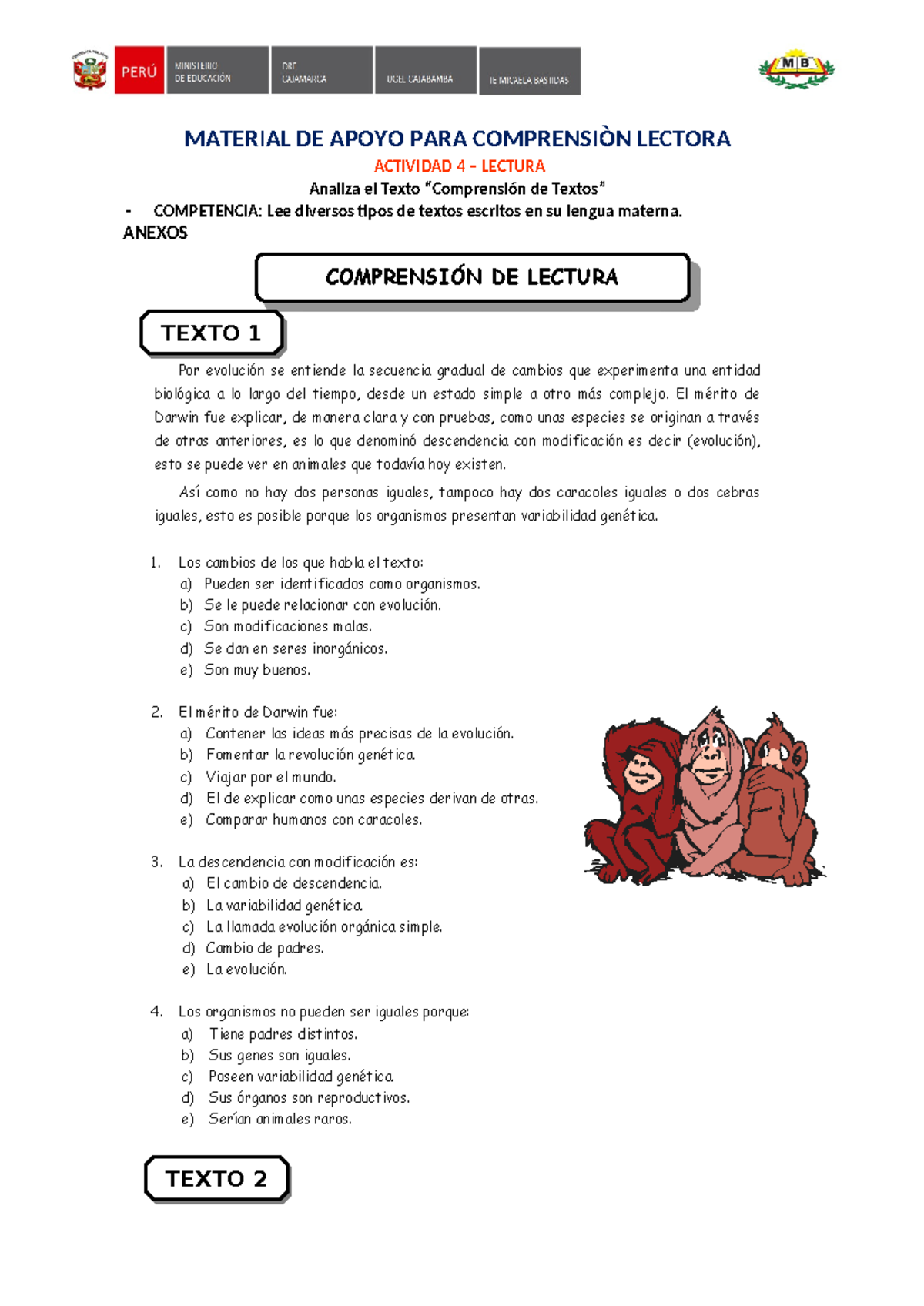 Material DE Apoyo PARA Comprensiòn Lectora - COMPRENSIÓN DE LECTURA ...
