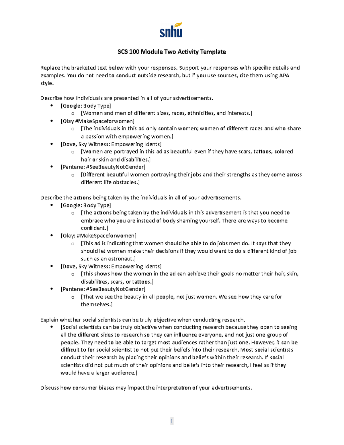 SCS 100 Module Two Activity - Support your responses with specific ...