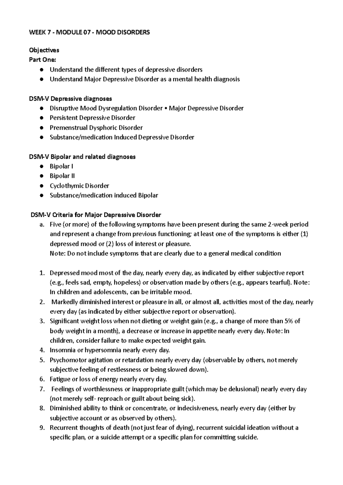 WEEK 7 - Module 07 - MOOD Disorders - WEEK 7 - MODULE 07 - MOOD ...