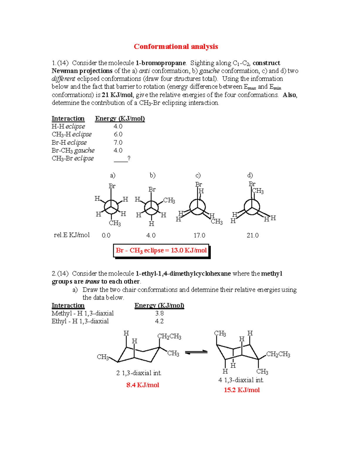201 conformational analysis ans - Conformational analysis 1.(14 ...