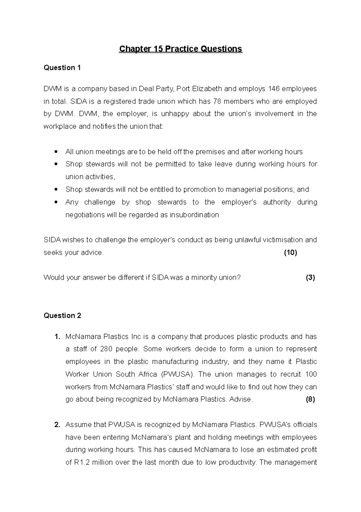 Chapter 15 Questions - Bargaining - Chapter 15 Practice Questions ...