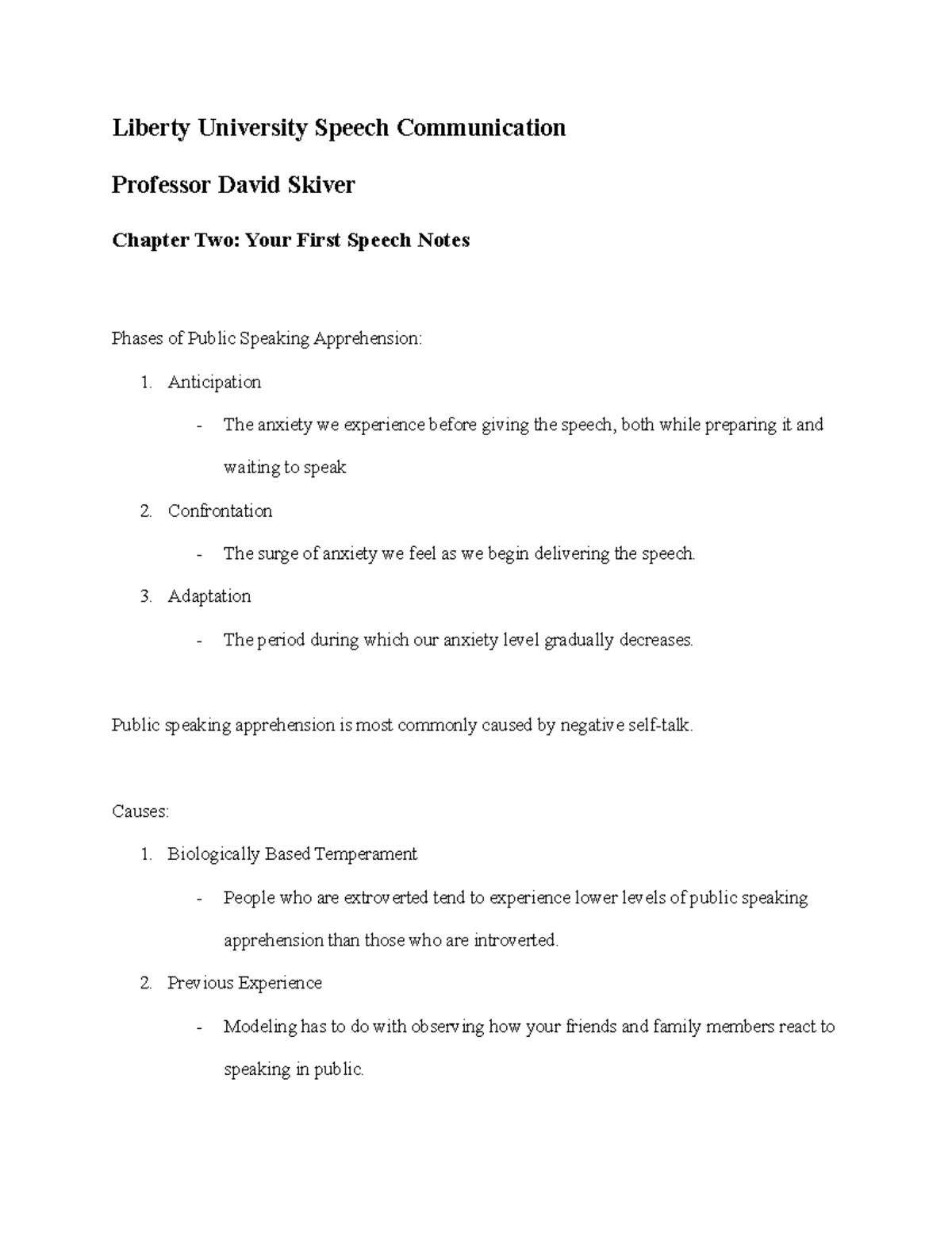 Speech Communication Chapter Two Notes - Liberty University Speech ...
