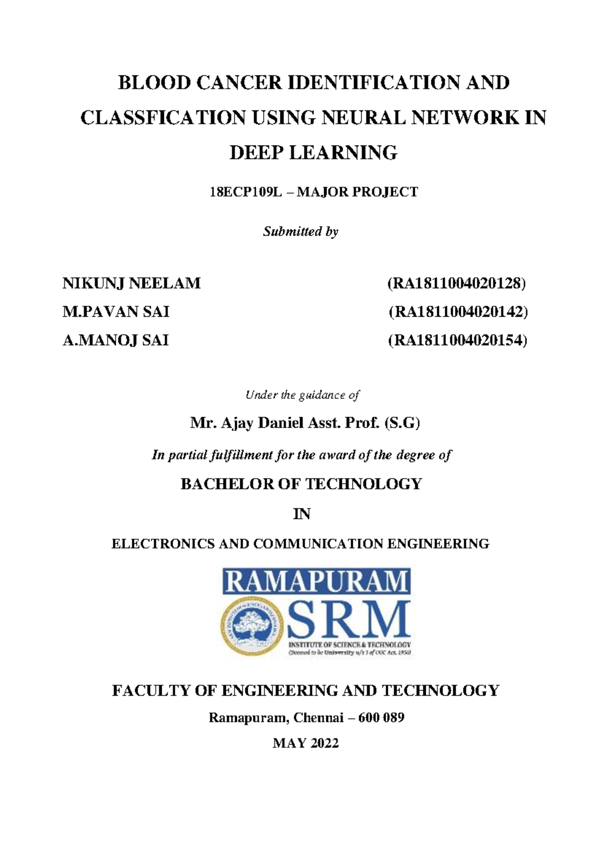 Batch-16 Major Project Report - BLOOD CANCER IDENTIFICATION AND ...
