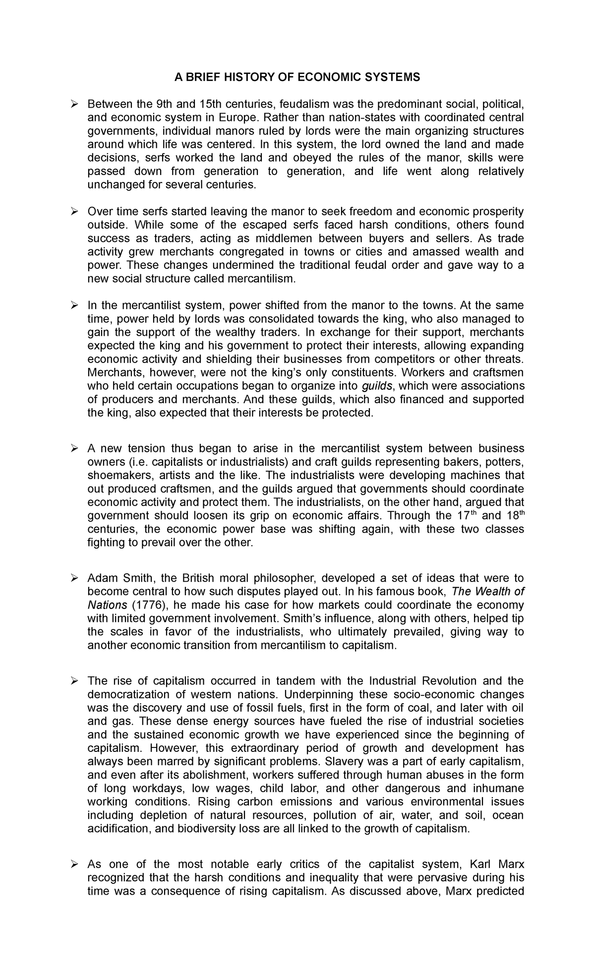 A Brief History OF Economic Systems - A BRIEF HISTORY OF ECONOMIC ...