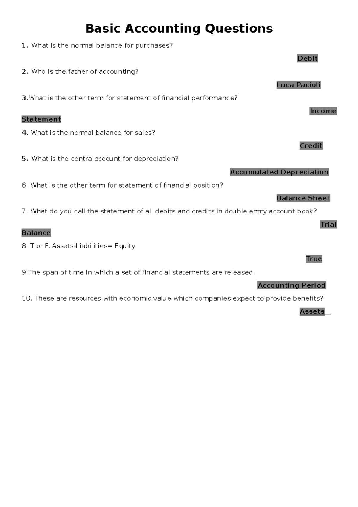 Basic Accounting Questions - Basic Accounting Questions What is the ...