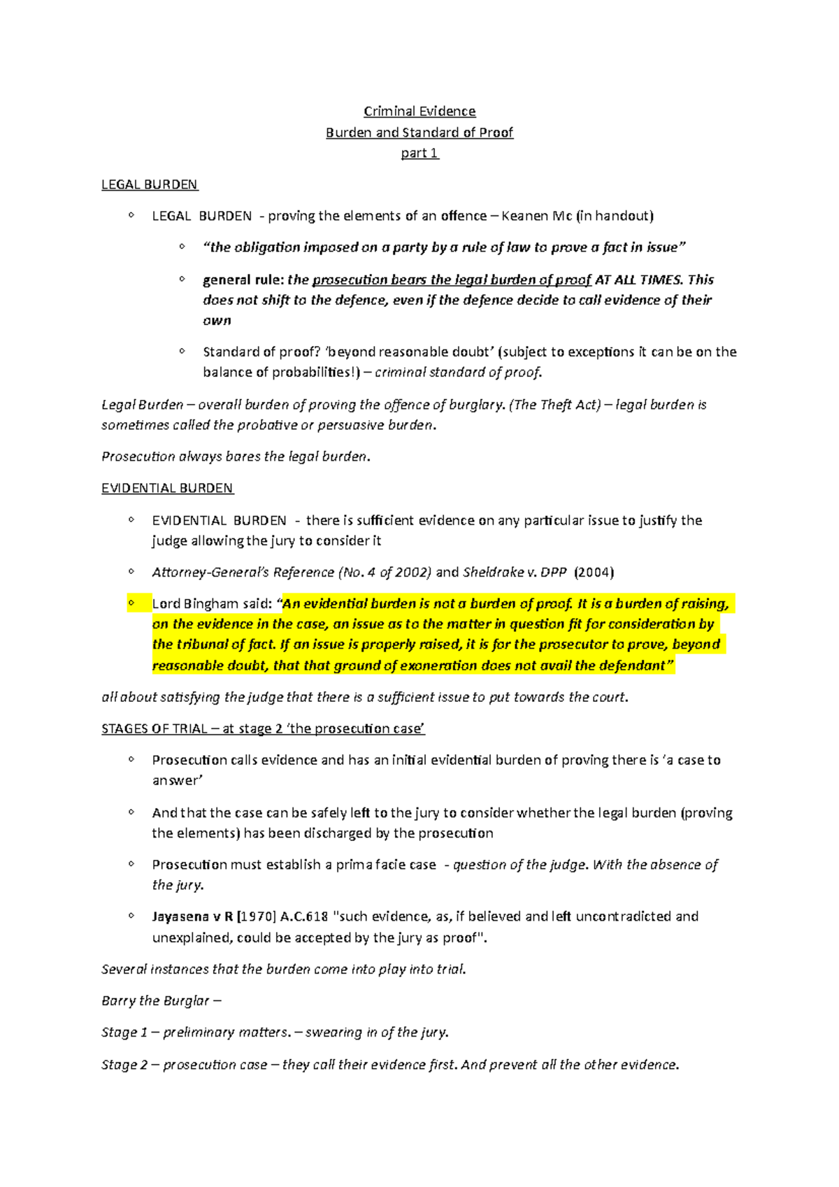 Criminal Evidence - All Lecture Notes - (WHOLE MODULE). - Criminal ...