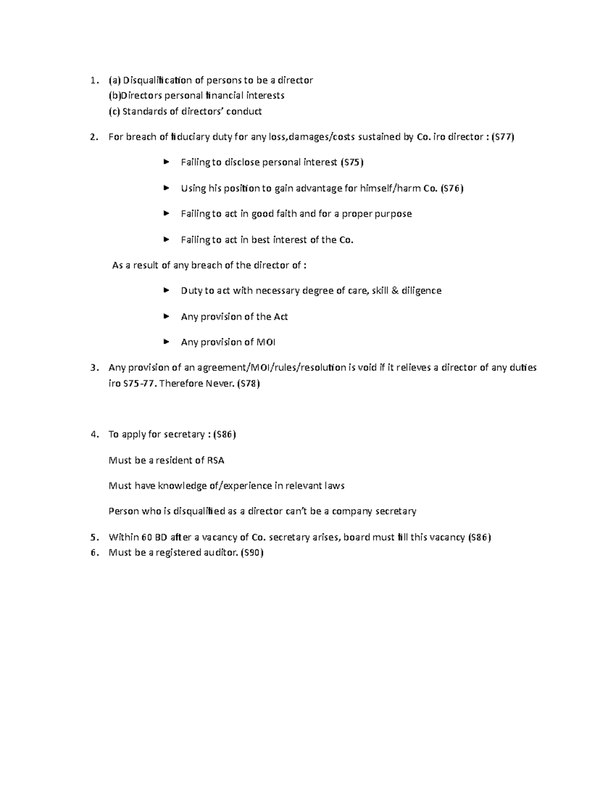 Memo for Objective Test 2 - (a) Disqualification of persons to be a ...