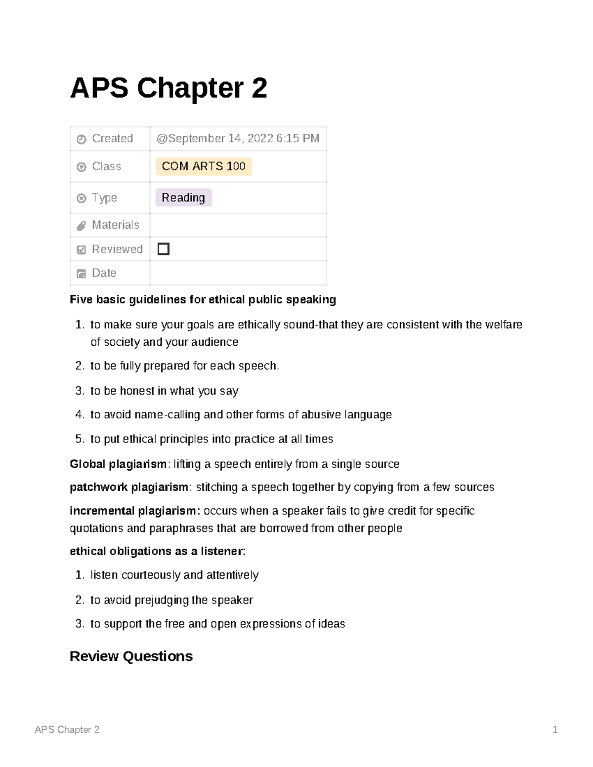 APS Chapter 2 - to be honest in what you say to avoid name-calling and other forms of abusive ...