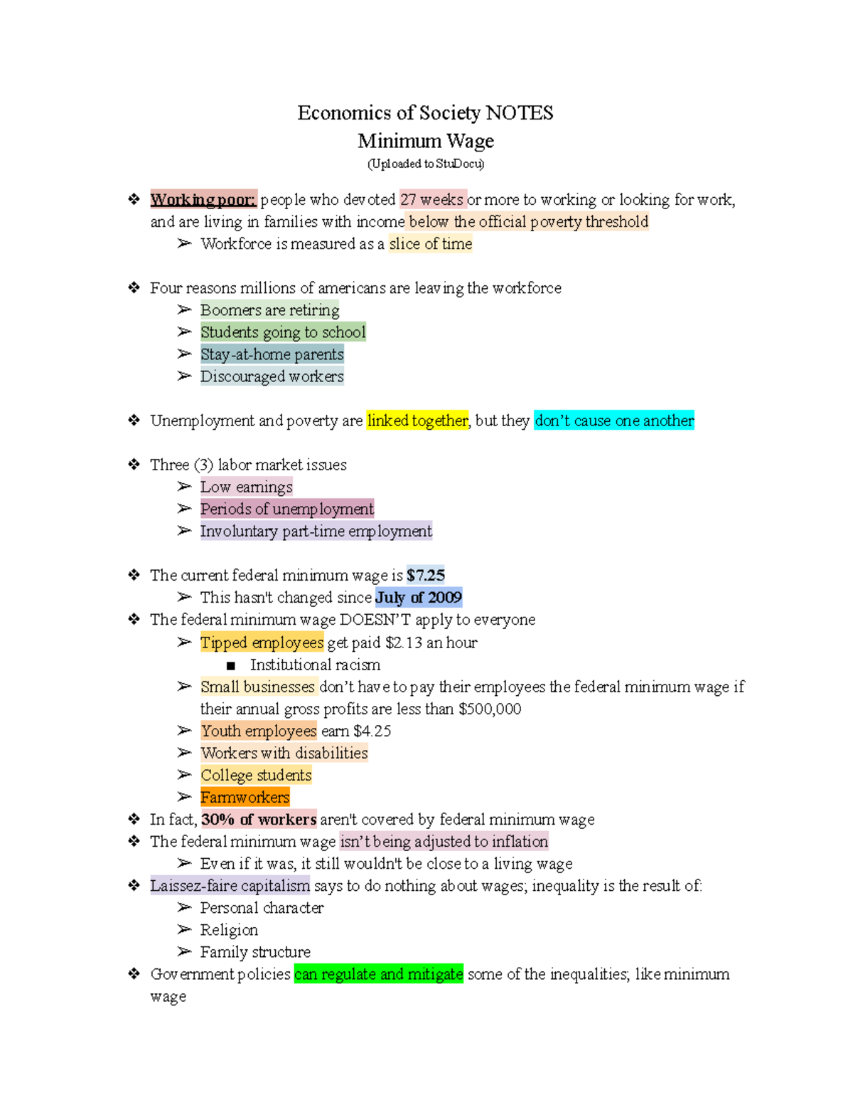 Economics of Society: Minimum Wage - Economics of Society NOTES Minimum ...