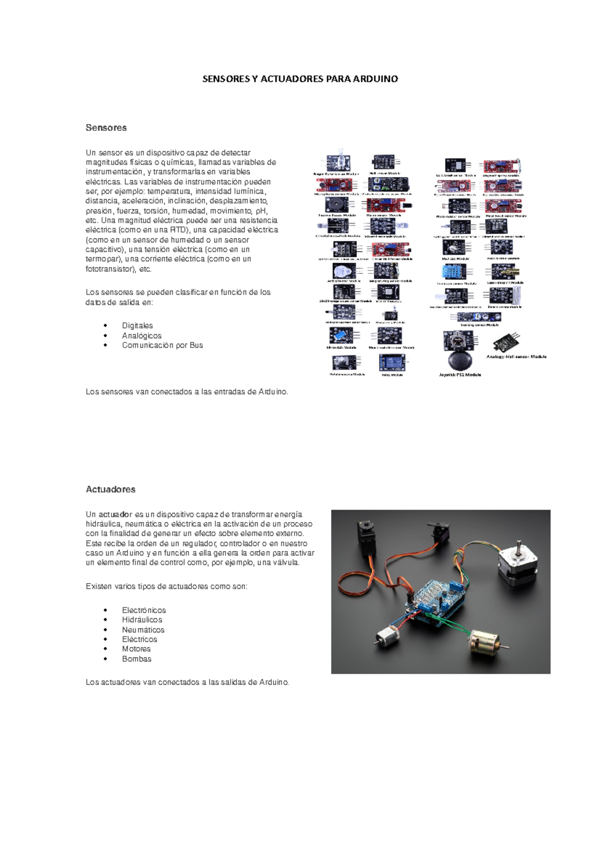 Tarea S3 - Semana 3 - SENSORES Y ACTUADORES PARA ARDUINO Sensores Un ...