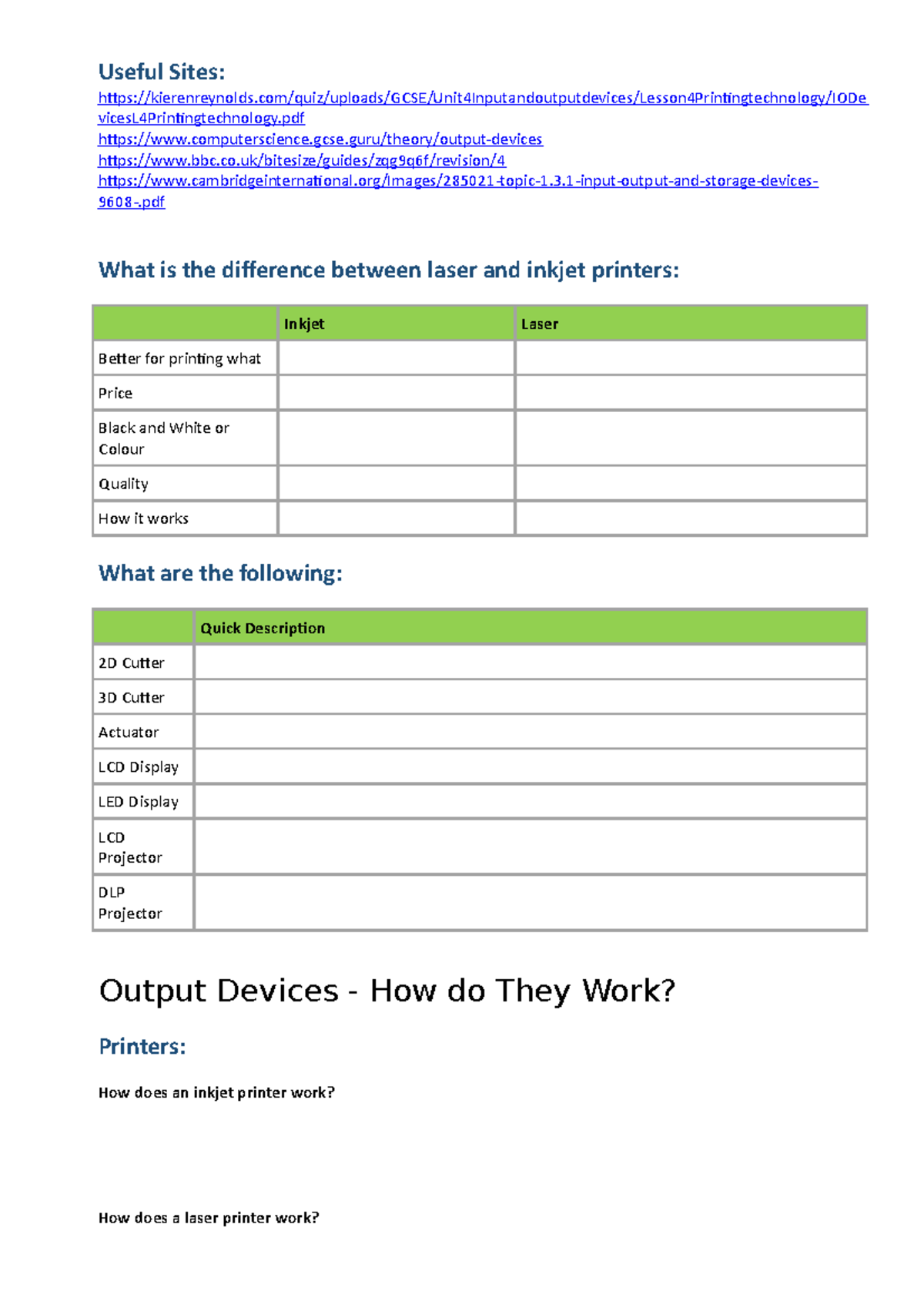 Unit 1.4 Input Devices - n/a - Useful Sites: - Studocu